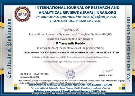 Yaswanth Reddy On Linkedin Iot Plantmonitoring Publicationsuccess