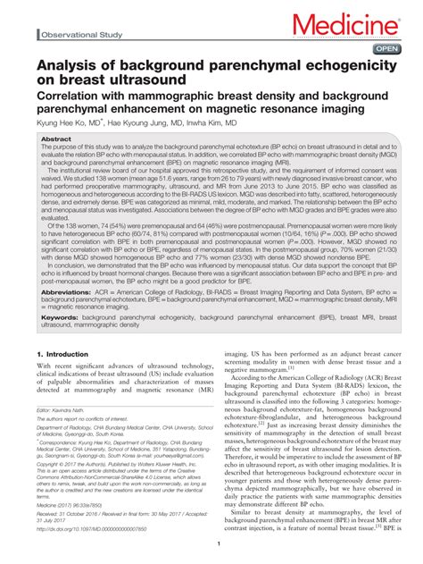 Pdf Analysis Of Background Parenchymal Echogenicity On Breast