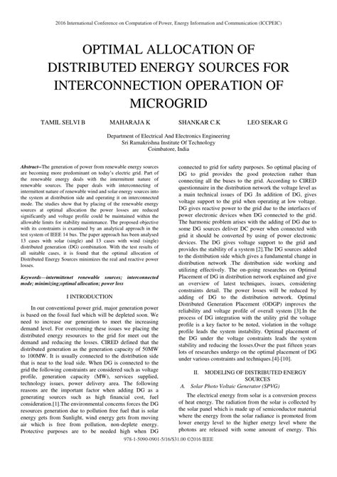 Pdf Optimal Allocation Of Distributed Energy Sources For Interconnection Operation Of Microgrid