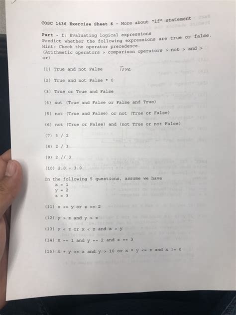 Solved More About Statement Cosc 1436 Exercise Sheet 6 Part