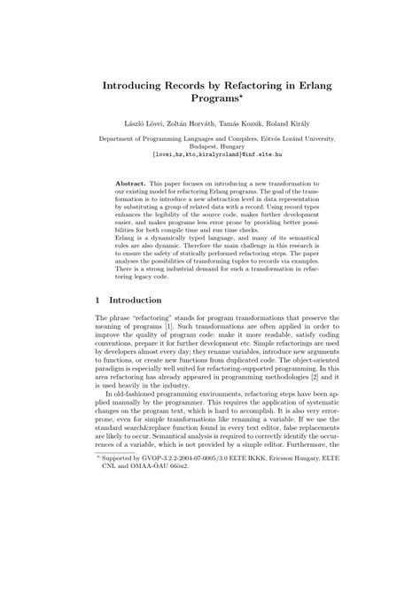 Pdf Introducing Records By Refactoring In Erlang Programs