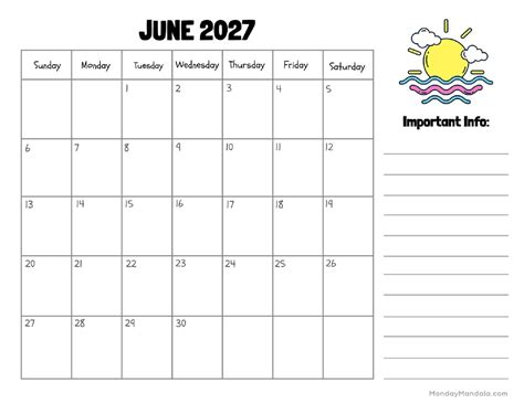 June 2027 Calendar 52 Free Pdf Printables
