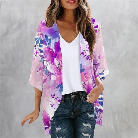 Sakmal Lightweight Coats For Women Purple Elbow Length Cover Up