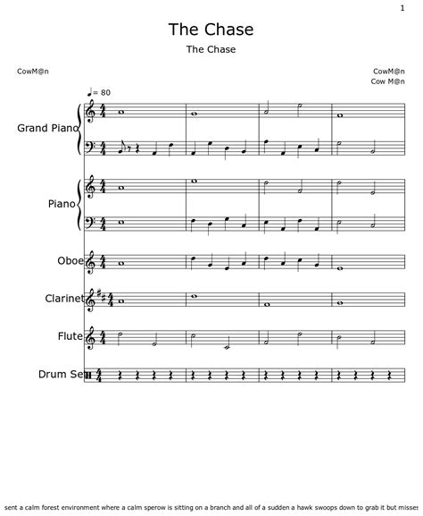 The Chase Sheet Music For Piano Oboe Clarinet Flute Drum Set