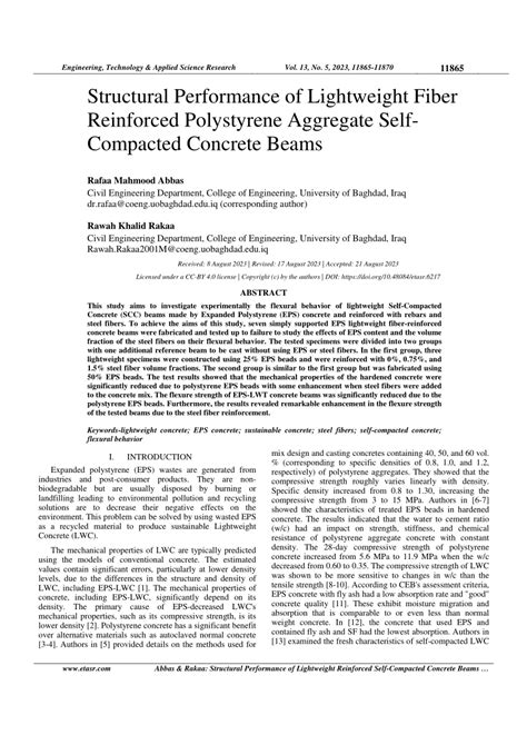 Pdf Structural Performance Of Lightweight Fiber Reinforced Polystyrene Aggregate Self