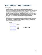 Truth Tables And Logic Expressions Activity Converted Docx Truth Tables Logic