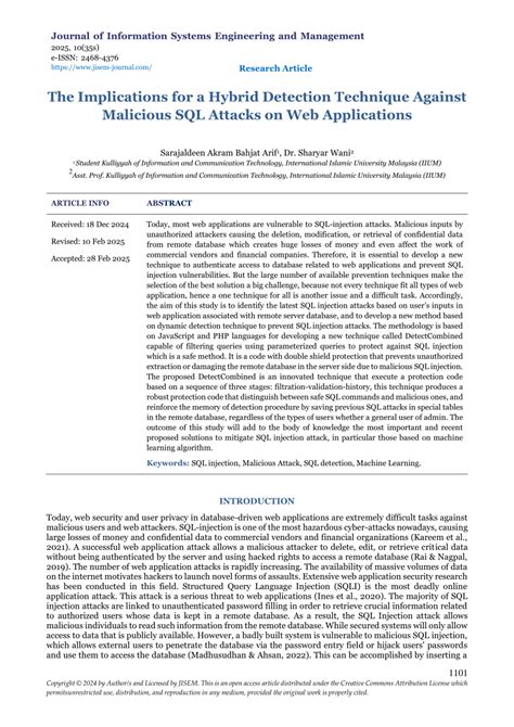 Pdf The Implications For A Hybrid Detection Technique Against Malicious Sql Attacks On Web