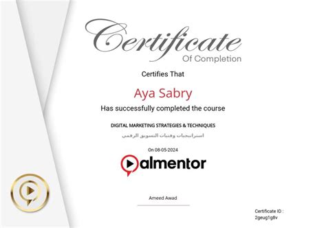 Completed Digital Marketing Strategies And Techniques Course Aya Sabri Posted On The Topic