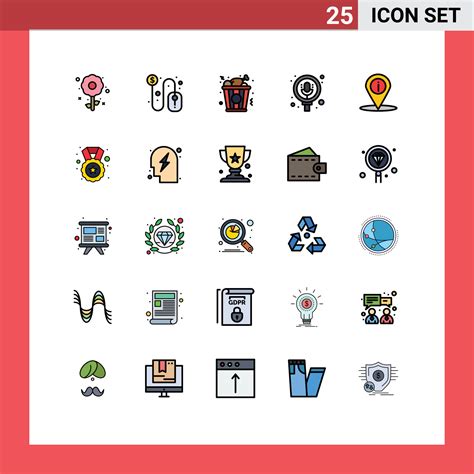 25 Universal Filled Line Flat Color Signs Symbols Of Place Location Fast Food Pack Microphone