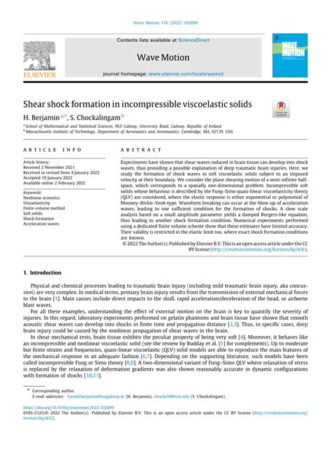 Pdf Shear Shock Formation In Incompressible Viscoelastic Solids
