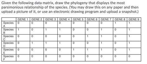solved given the following data matrix draw the phylogeny