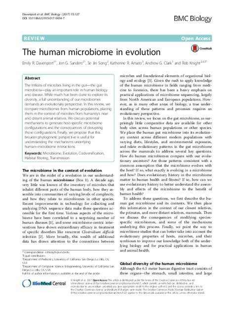 Pdf The Human Microbiome In Evolution