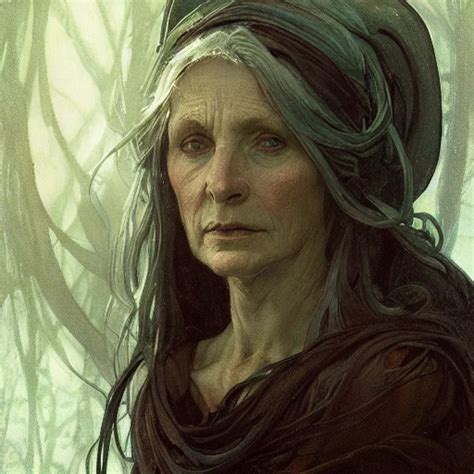 Portrait Of An Old Witch By Greg Rutkowski And Alphonse Mucha Lord Of