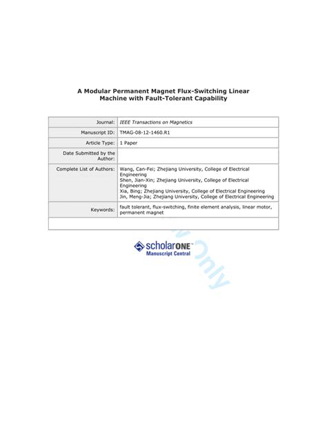 Pdf A Modular Permanent Magnet Flux Switching Linear Machine With Fault Tolerant Capability
