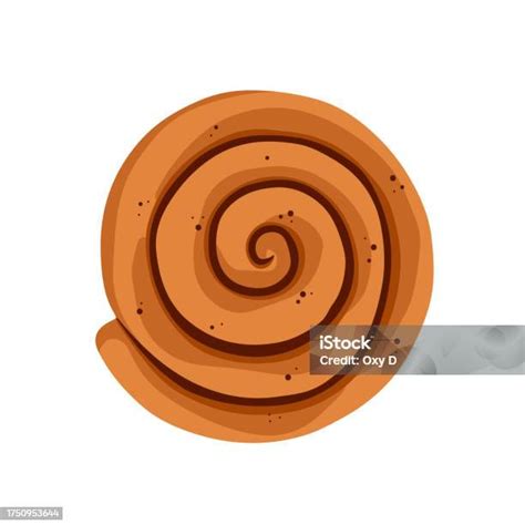 시나몬 롤 계피를 곁들인 달콤한 소용돌이 롤빵 스웨덴 빵집 손으로 그린 컬러 평면 벡터 그림 고립 통하고 있는 백색 배경 계피에