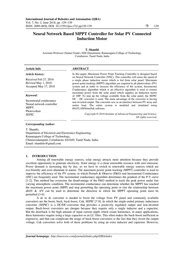 Neural Network Based MPPT Controller For Solar PV Connected Induction Motor T Shanthi Free