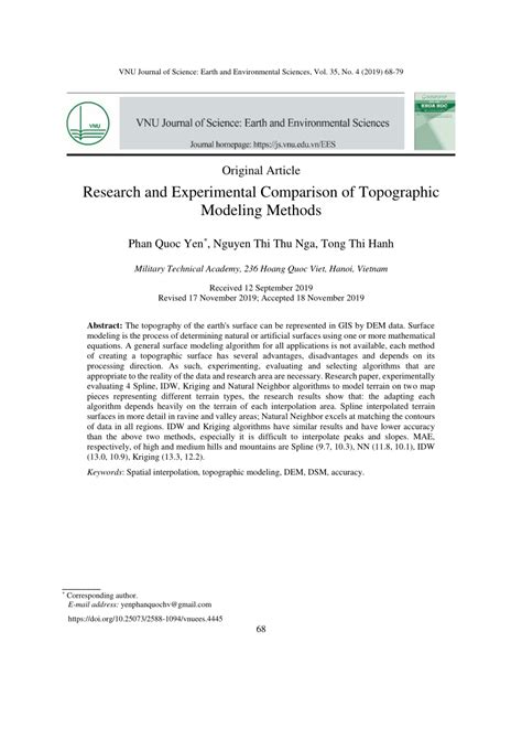 Pdf Research And Experimental Comparison Of Topographic Modeling Methods