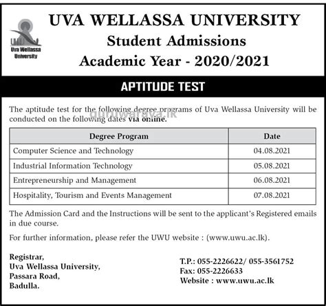 Aptitude Test 2020 2021 Uva Wellassa University Teacher