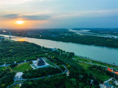 航拍河北滹沱河日落风光 溪流河流 自然风景 摄影素材 汇图网www huitu