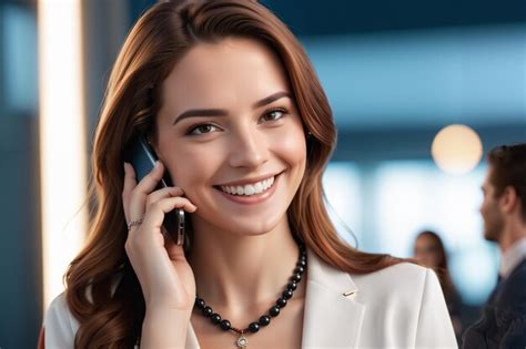 Premium Photo A Woman With A Necklace On Her Neck Smiling And Talking