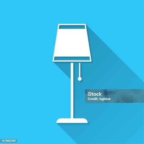플로어 램프 파란색 배경에 아이콘 긴 그림자가 있는 평면 디자인 3차원 형태에 대한 스톡 벡터 아트 및 기타 이미지 3차원 형태 가구 가정 생활 Istock