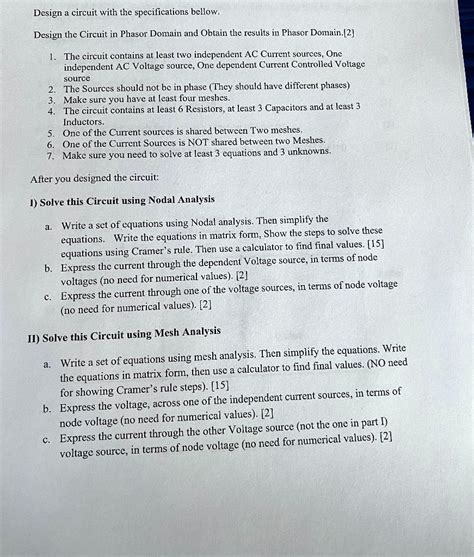 SOLVED Design A Circuit With The Specifications Bellow Design The Circuit In Phasor Domain And