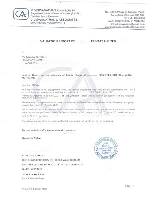 Valuation Report Format Pdf
