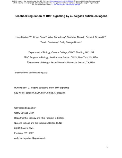 Pdf Feedback Regulation Of Bmp Signaling By C Elegans Cuticle Collagens