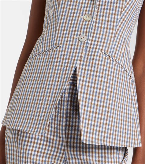 Gingham Cotton Seersucker Vest In Multicoloured Veronica Beard