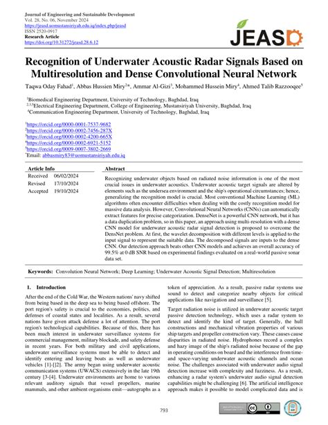 PDF Recognition Of Underwater Acoustic Radar Signals Based On Multiresolution And Dense