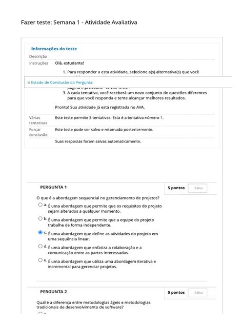 Metodologias Ageis Atividade 1 Com Resp Pdf