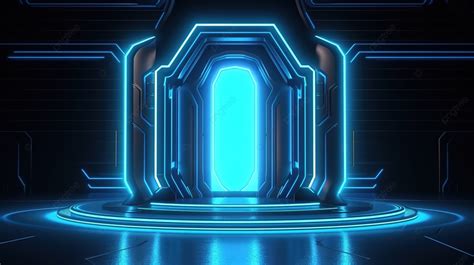 미래 지향적인 터널 매혹적인 네온 조명 기술 연단 3d 장면 3d 실린더 디지털 서클 배경 일러스트 및 사진 무료 다운로드