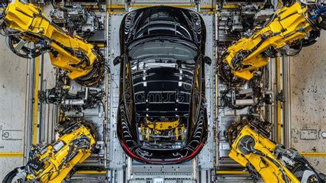 A Broad Aerial View Of An Autonomous Robot Assembly Line In The Process Of Building Green Energy