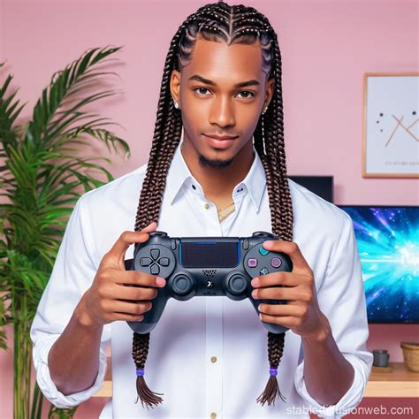Tall Male Holding Playstation 5 Controller Stable Diffusion Online