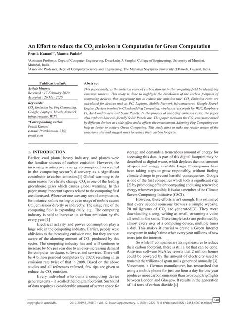 Pdf An Effort To Reduce The Co2 Emission In Computation For Green