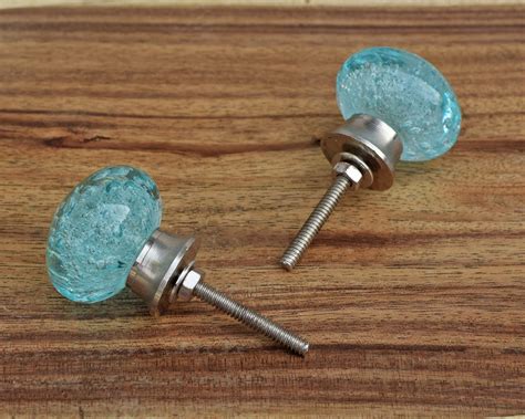 Set Of Blue Glass Drawer Knobs And Pulls With Bubbles Decorative Glass Cabinet Drawer Pull