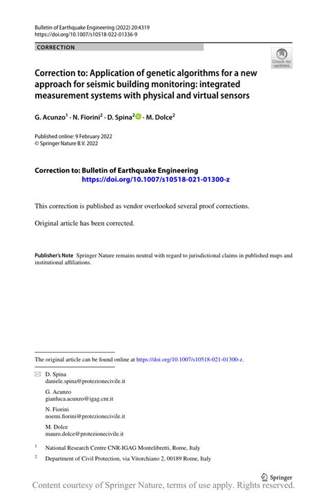 Correction To Application Of Genetic Algorithms For A New Approach For Seismic Building