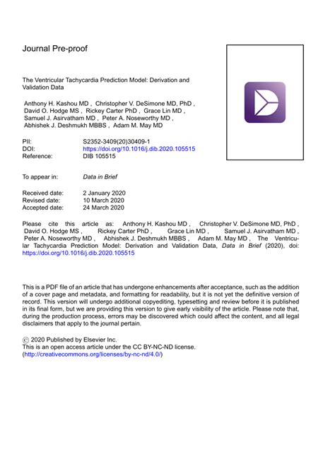 pdf the ventricular tachycardia prediction model derivation and