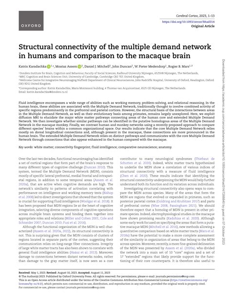 Pdf Structural Connectivity Of The Multiple Demand Network In Humans