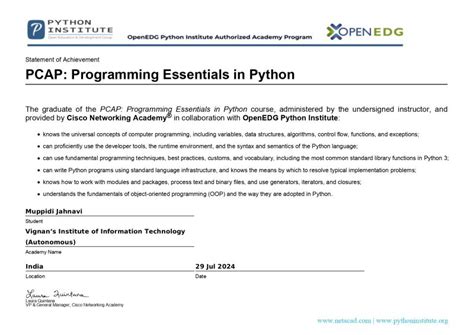muppidi jahnavi on linkedin pythonprogramming certification