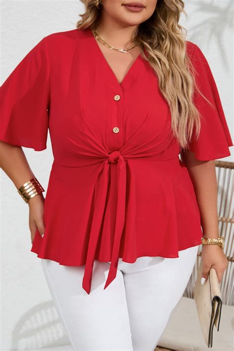 Wholesale Casual Solid Patchwork V Neck Plus Size Tops K99330 Online