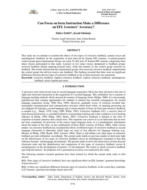 Pdf Can Focus On Form Instruction Make A Difference On Efl Learners Accuracy