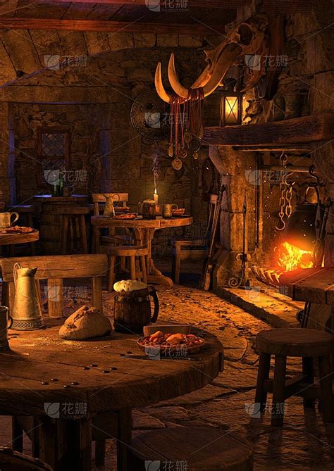 3d插图中世纪酒馆素材 花瓣网