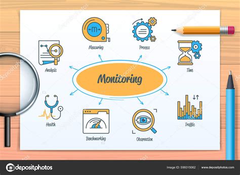 Vettoriale Stockmonitoring Chart Icons Keywords Health Observation