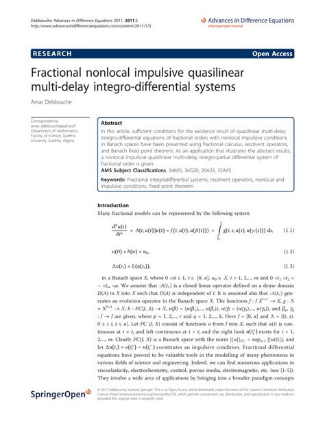 Pdf Fractional Nonlocal Impulsive Quasilinear Multi Delay Integro Differential Systems
