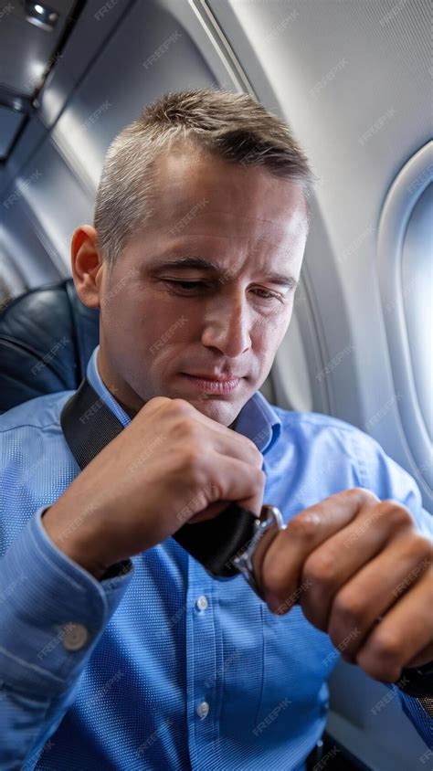 Passenger Unfastening Seatbelt In Airplane Premium Ai Generated Image