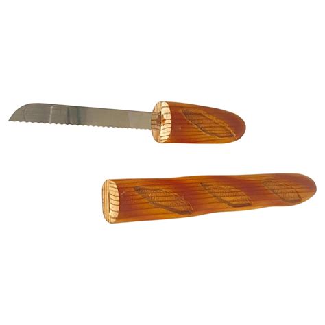 French Wood Bread Knife Indide A Bread Shaped Scabbard Brown Color 20th