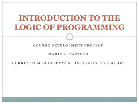 PPT Introduction To The Logic Of Programming PowerPoint Presentation ID
