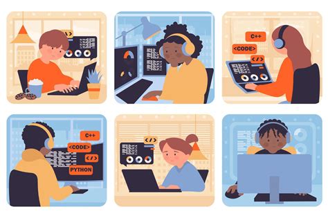 Programming Concept With People Situation Set In Flat Web Design