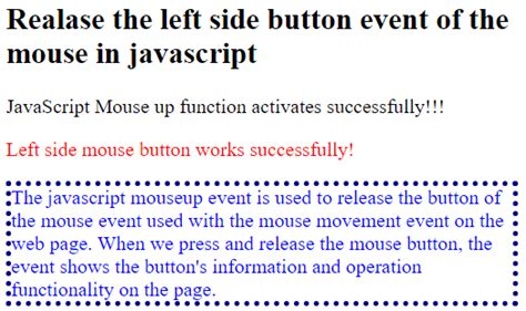 Pressing And Releasing The Left Mouse Button In Javascript Tpoint Tech